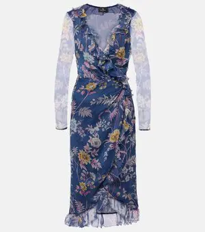 Etro Floral Print Silk Wrap Dress - Blue