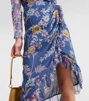 Etro Floral Print Silk Wrap Dress