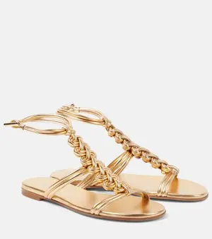GIANVITO ROSSI Capua Metallic Leather Sandals - Gold
