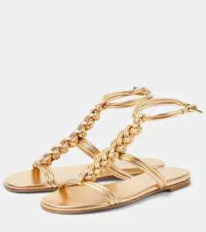 GIANVITO ROSSI Capua Metallic Leather Sandals - Gold