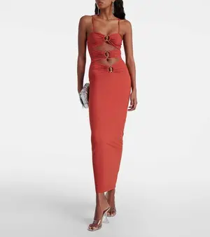 Christopher Esber Crystal Orbit Gathered Cutout Maxi Dress