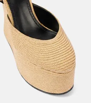 Alaïa La Leather-trimmed Paper Straw Wedges