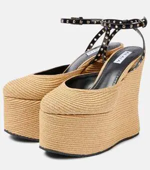 Alaïa La Leather-trimmed Paper Straw Wedges