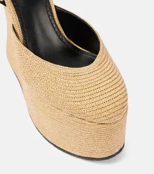 Alaïa La Leather-trimmed Paper Straw Wedges