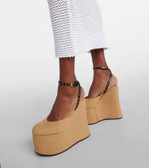 Alaïa La Leather-trimmed Paper Straw Wedges