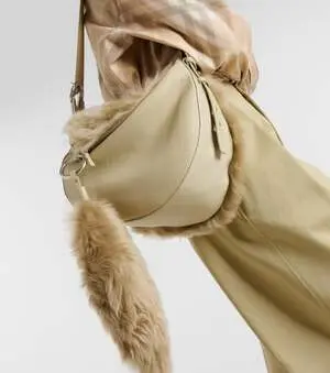 Burberry Knight Medium Shearling-trimmed Leather Shoulder Bag