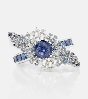 ANANYA Scatter Orbit Ring In 18kt White Gold With Sapphires And Diamonds - Silver