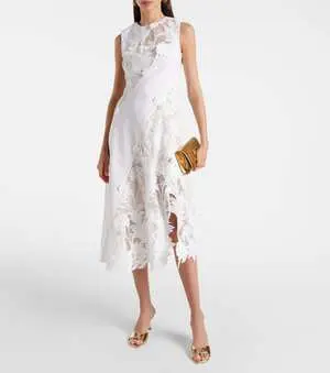Oscar De La Renta Lace-trimmed Wool-blend Midi Dress