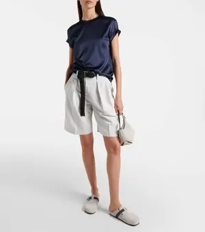 Brunello Cucinelli Silk-blend T-shirt - Blue