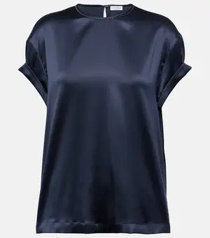 Brunello Cucinelli Silk-blend T-shirt - Blue