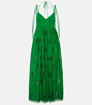 Erdem Embroidered Cotton-blend Midi Dress - Green
