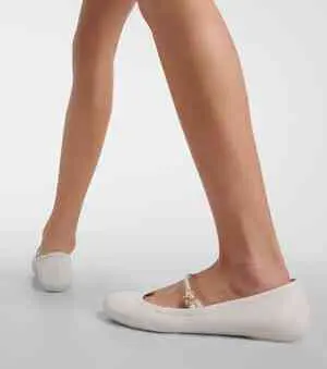 GIANVITO ROSSI Carla Leather Mary Jane Flats - White