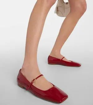 GIANVITO ROSSI Christina Patent Leather Mary Jane Flats - Red