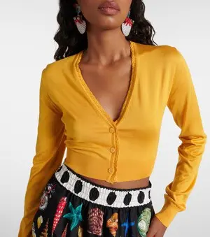 Dolce & Gabbana Cropped Silk Cardigan - Yellow