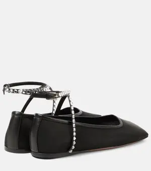 Amina Muaddi Crystal-embellished Mesh Flats - Black