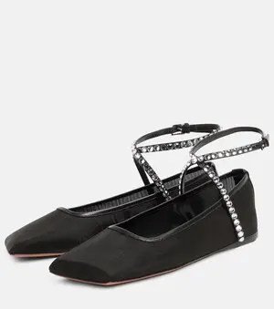 Amina Muaddi Crystal-embellished Mesh Flats - Black