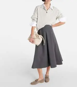 Brunello Cucinelli Cotton-blend Midi Skirt - Grey