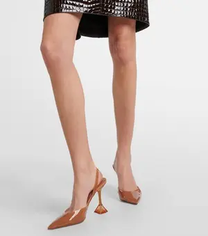 Amina Muaddi Holli Glass 95 Slingback Pumps - Beige