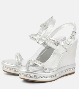 CHRISTIAN LOUBOUTIN Pyrastrass Metallic Leather Wedge Sandals