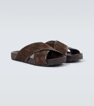 Bottega Veneta Tarik Intrecciato Suede Slides