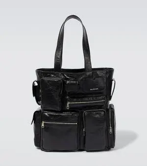 Balenciaga Superbusy Distressed Leather Tote - Black