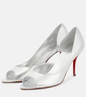 CHRISTIAN LOUBOUTIN Open Apostropha 80 Metallic Leather Pumps - Silver