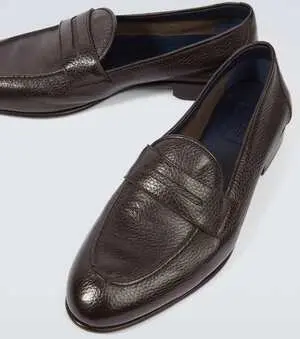 Brioni Appia Grained Leather Penny Loafers - Brown