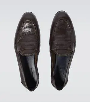 Brioni Appia Grained Leather Penny Loafers - Brown