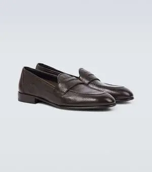 Brioni Appia Grained Leather Penny Loafers - Brown