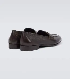 Brioni Appia Grained Leather Penny Loafers - Brown