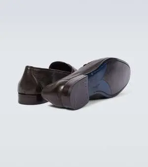 Brioni Appia Grained Leather Penny Loafers - Brown