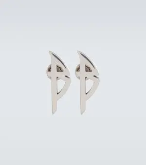 Balenciaga Typo Logo Earrings - Silver