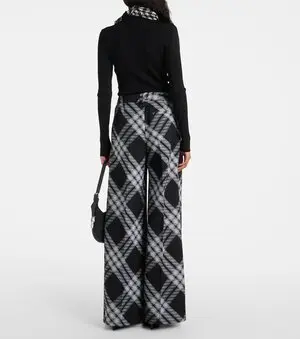 Burberry Checked Wool Wide-leg Pants