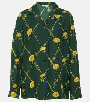 Burberry Floral Silk Poplin Pajama Shirt - Green