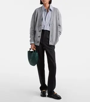 Bottega Veneta Leather-trimmed Cashmere-blend Cardigan - Grey