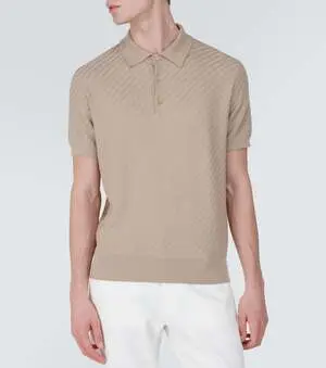 Brioni Cotton, Silk And Cashmere Polo Shirt - Beige