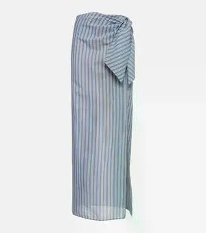 Brunello Cucinelli Striped Cotton And Silk Wrap Skirt - Blue