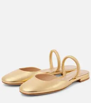 GIANVITO ROSSI Metallic Leather Ballerina Flats - Gold