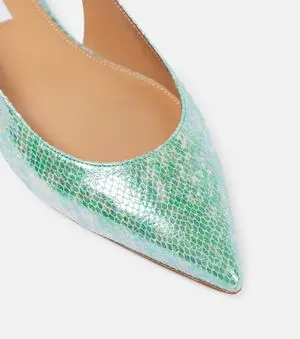 AQUAZZURA Purist Snake-effect Slingback Flats