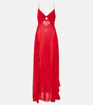 BANANHOT Isabel Ruffled Cutout Maxi Dress - Red