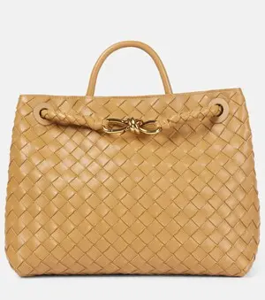 Bottega Veneta Andiamo Intrecciato Medium Leather Shoulder Bag - Beige