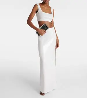 Galvan Sequin Embellished Crop Top - White