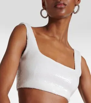 Galvan Sequin Embellished Crop Top - White