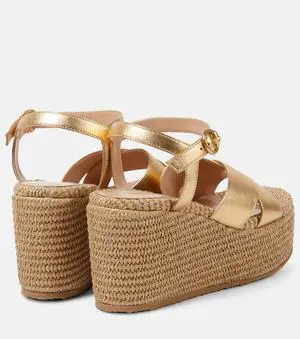 GIANVITO ROSSI Leather And Raffia Platform Sandals - Gold