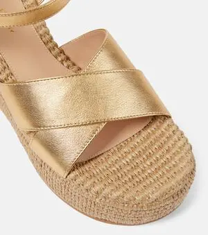 GIANVITO ROSSI Leather And Raffia Platform Sandals - Gold
