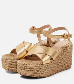 GIANVITO ROSSI Leather And Raffia Platform Sandals - Gold