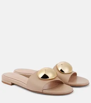 GIANVITO ROSSI Embellished Leather Slides - Brown