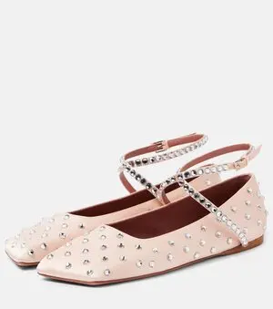 Amina Muaddi Ane Crystal-embellished Ballet Flats - Pink