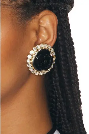 ROWEN ROSE Rose Earrings - Black Rose & White