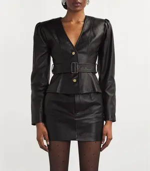 Alessandra Rich Learher Belted Jacket
